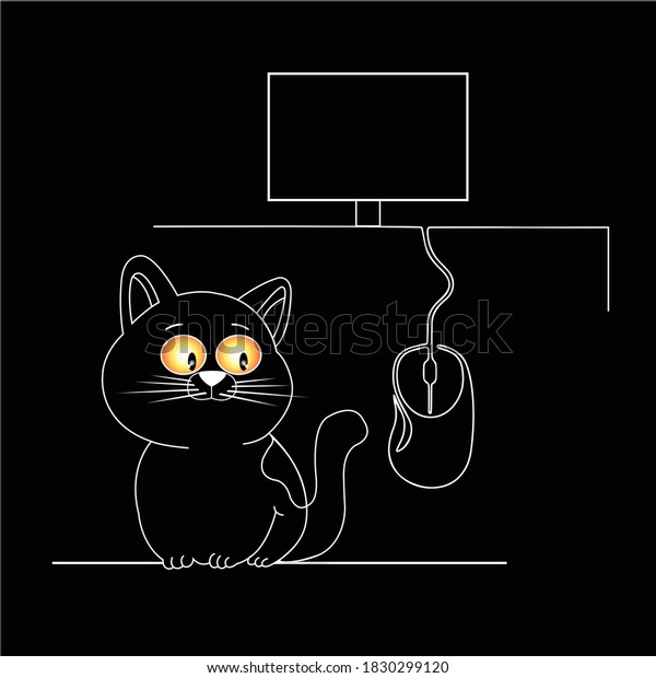 Cat Computer Mouse Line Drawing Isolated Stock Illustration 1830299120 ...