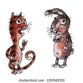 Cat Hare Talking White Background Isolated Stock Illustration ...