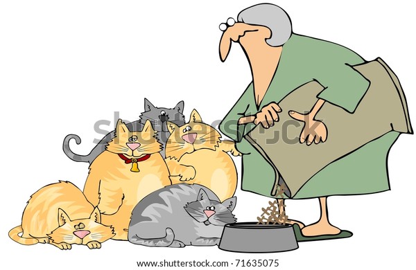 Cat Lady Stock Illustration 71635075