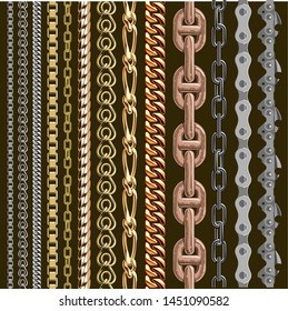 Chains Link Elements Seamless Metal Chainparts Stock Illustration ...