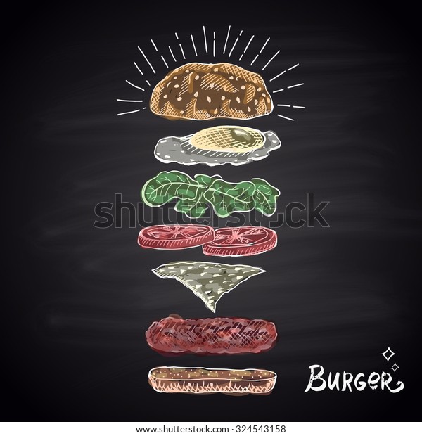 Chalk Drawn Colored Components Burger Stock Illustration 324543158 ...