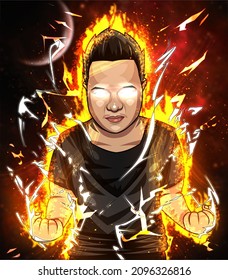 Character Fight Pose Fire Effect Stock Illustration 2096326816 ...
