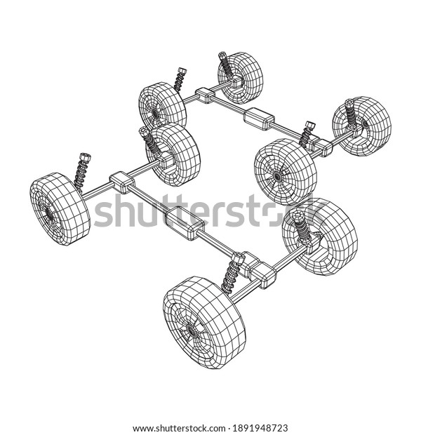 Chassis steering rack. Wireframe low poly mesh 3d render illustration ...