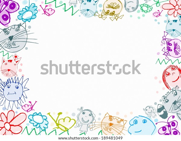 Child Scribbles Drawings Frame Background Isolated Stock Illustration ...