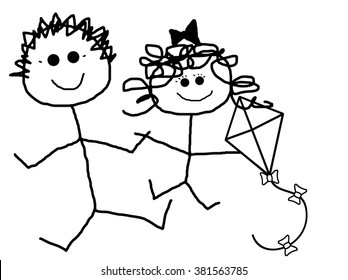 17 Little stick figure boy flying kite Images, Stock Photos & Vectors ...