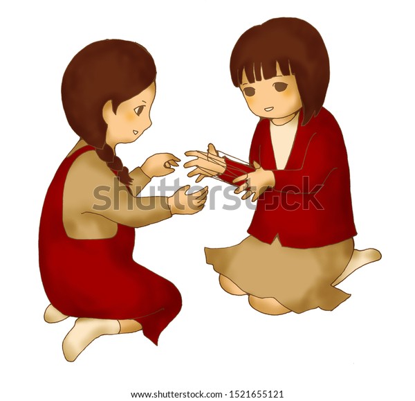 Children Playing String Game Together Stock Illustration 1521655121 ...