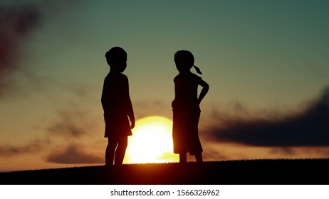 Children Sunset 3d Rendering Stock Illustration 1566326962 | Shutterstock