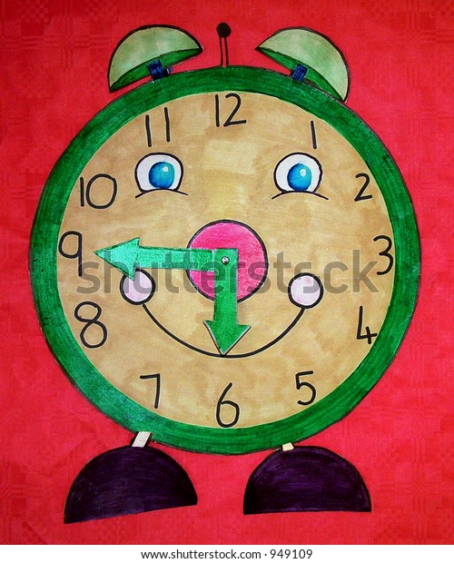 Childrens Artwork Cartoon Clock Face Stock Illustration 949109 ...
