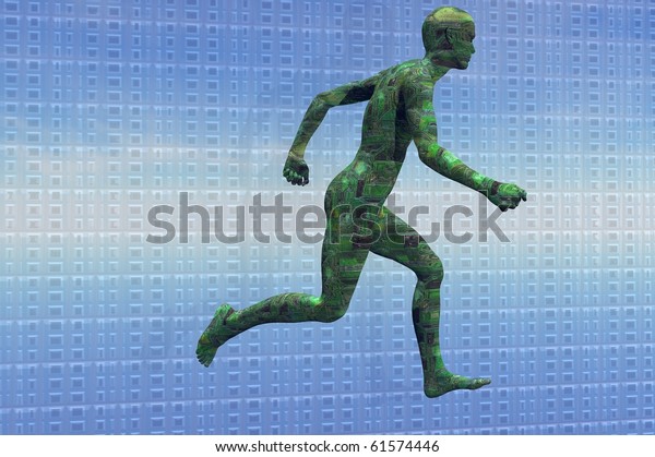 Circuit Man Running Technology Concept Render 库存插图 61574446 | Shutterstock