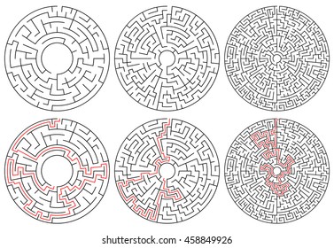 Circular Mazes 3 Version Different Complexity Stock Vector (Royalty ...