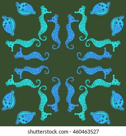 Circular Pattern Stylized Sea Motif Doodles Stock Vector (Royalty Free ...