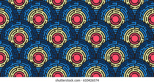 Circular Seamless Pattern Colored Labyrinth Flat Stock Illustration ...