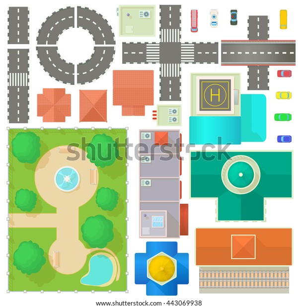 City Map Constructor set in cartoon style isolated on white background