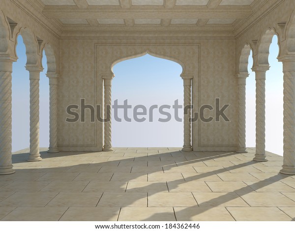 Classic Interior Arches Columns Perspective View Stock Illustration ...