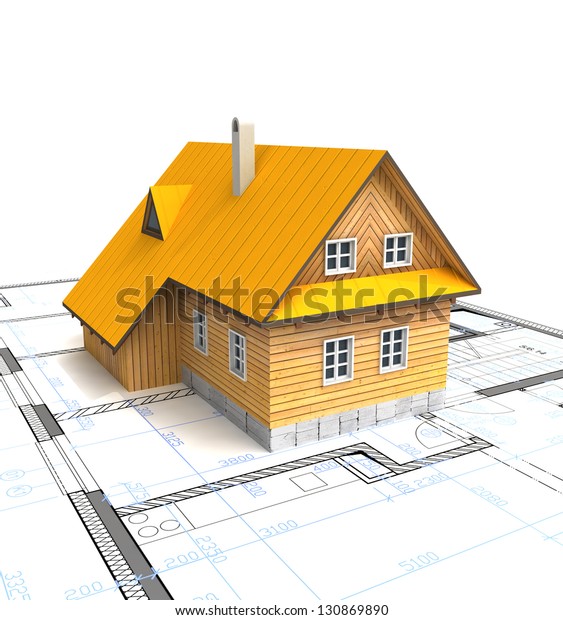 Classical mountain building with layout plan illustration