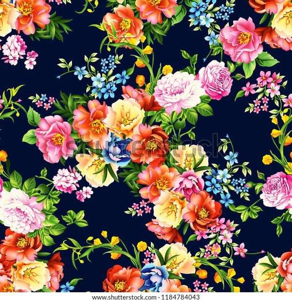 Classical Vintage Seamless Flower Pattern Navi Stok İllüstrasyon ...
