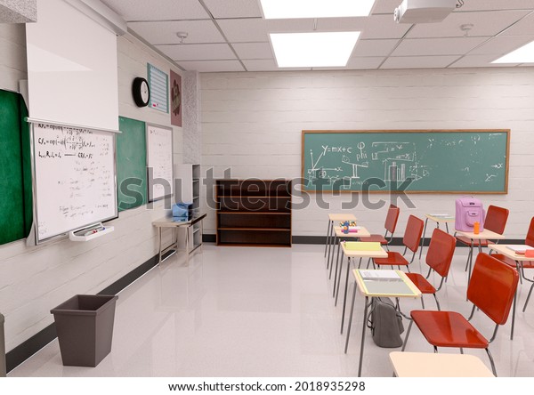 Classroom Scene Background Side View 3d Stock Illustration 2018935298 ...