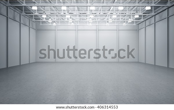 Clean White Empty Warehouse 3d Rendering Stock Illustration 406314553