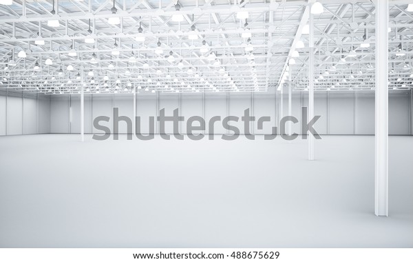 Clean White Empty Warehouse 3d Rendering Stock Illustration 488675629 ...