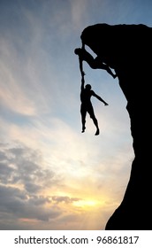 Climber On Mountain Holding Another Stock Illustration 96861817