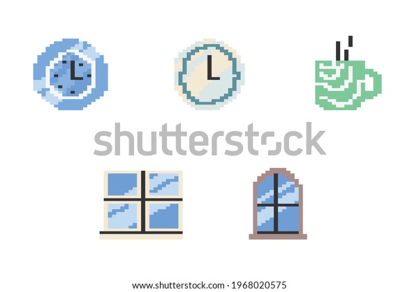 Clock Coffee Mugs Windows Pixel White Stock Illustration 1968020575 ...