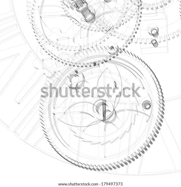 Clock Mechanism Wireframe Isolated Render On Stock Illustration ...