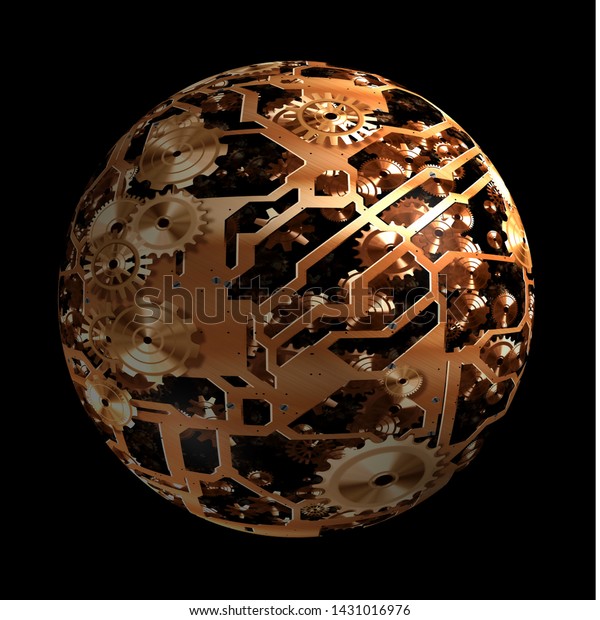 Clock Work Steampunk Sphere 3d Illustration Stock Illustration 1431016976