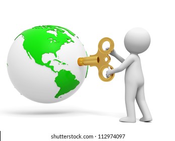 Clockwork Man Taking Clockwork Globe Stock Illustration 112974097 ...