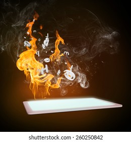 Close Tablet Computer Burning Fire Flames Stock Illustration 260250842 ...