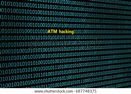 Closeup Binary Code Inscription ATM Hacking Stock Illustration ...