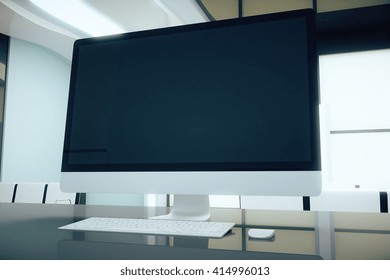 Closeup Blank Computer Screen On Desk Stock Illustration 414996013 ...