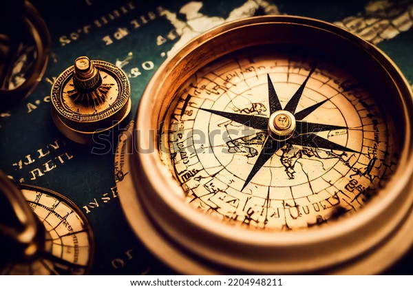 Closeup Compass Drawing Map Luxurious Navigation Stock Illustration ...