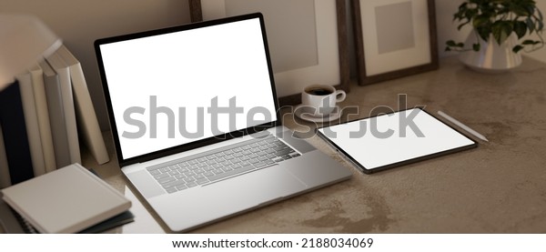 Closeup Image Modern Loft Office Desk Stock Illustration 2188034069 ...