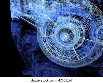 Closeup Wheels Machine On Black Background Stock Illustration 47555167 ...