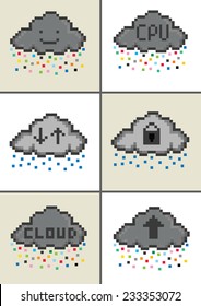 Ilustrasi Stok Cloud Computing Pixel Art Cloud Icons 233353072 ...