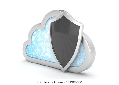 Cloud Shield Cloud Security Concept 3d Stock Illustration 533295280 ...