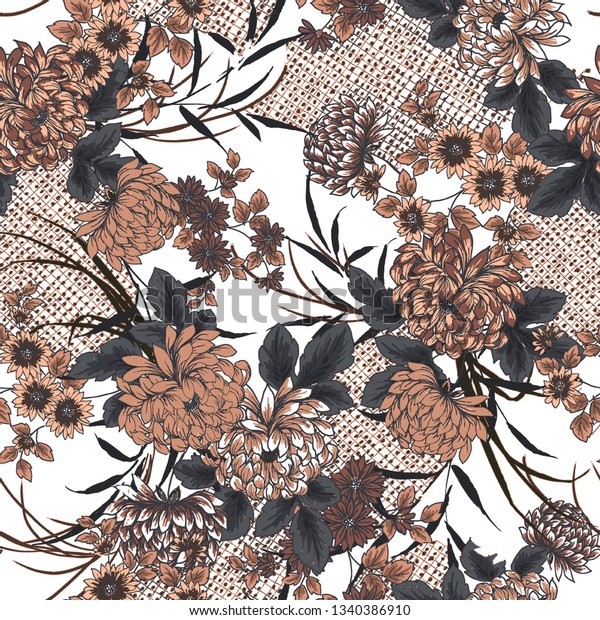 Coffee Flower Pattern Stock Illustration 1340386910