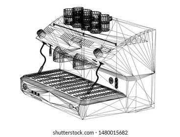 Coffee Machine Blueprint 3d Rendering Stock Illustration 1495496048