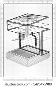 Coffee Machine Blueprint 3d Rendering Stock Illustration 1495495988