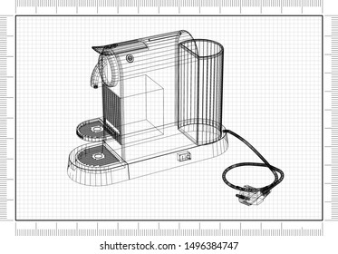 Coffee Machine Blueprint 3d Rendering Stock Illustration 1496384747 ...