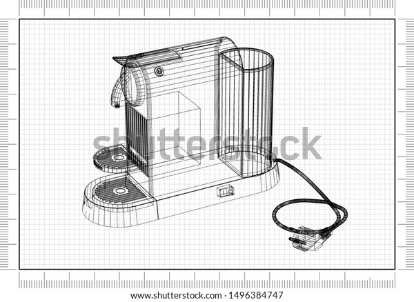 Coffee Machine Blueprint 3d Rendering Stock Illustration 1496384747 ...