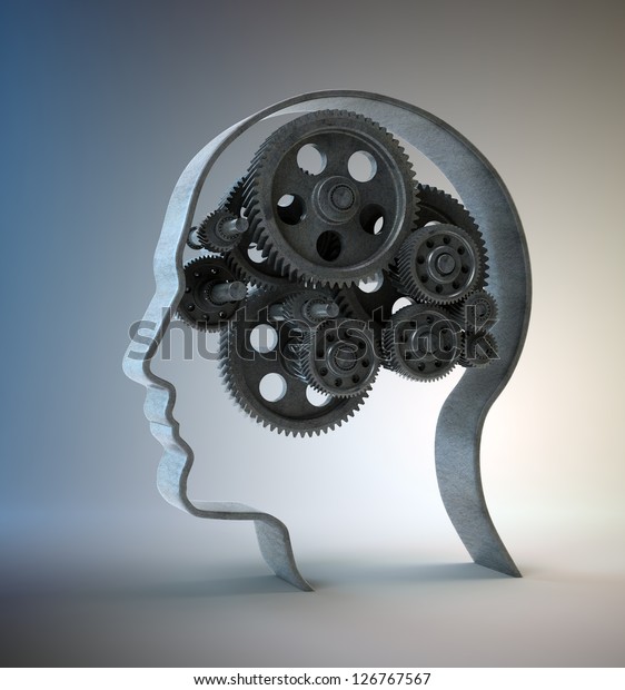 Cog Wheels Gear Inside Head Shape Stock Illustration 126767567