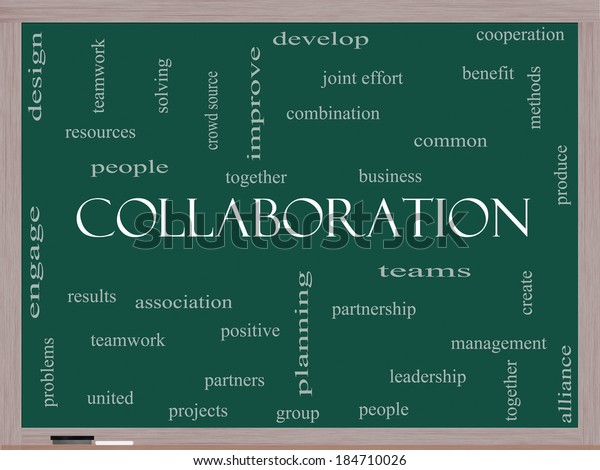 Collaboration Word Cloud Concept On Blackboard Stock Illustration ...