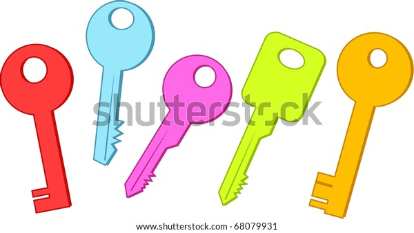 Collection Five Colourful Keys Different Shapes Stock Illustration 68079931