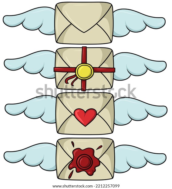 Collection Romantic Envelopes Wings Declaration Love Stock Illustration ...
