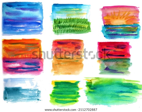 Collection Various Abstract Rectangular Landscapes Hand Stock ...