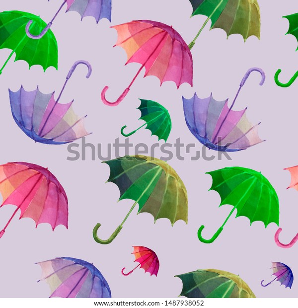 Colored Bright Umbrellas Pattern On Watercolor Stock Illustration ...