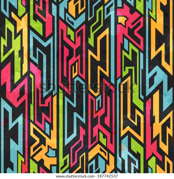 Colored Tribal Graffiti Seamless Pattern Raster Stock Illustration ...