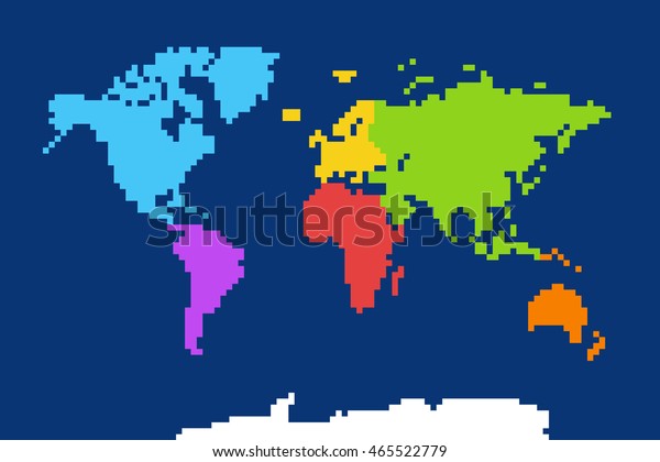 Colored World Map Pixel Art Illustration Stock Illustration 465522779