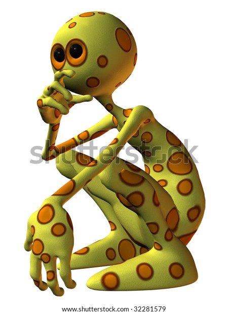 Colorful Alien Creature Crouching Thinking Stock Illustration 32281579